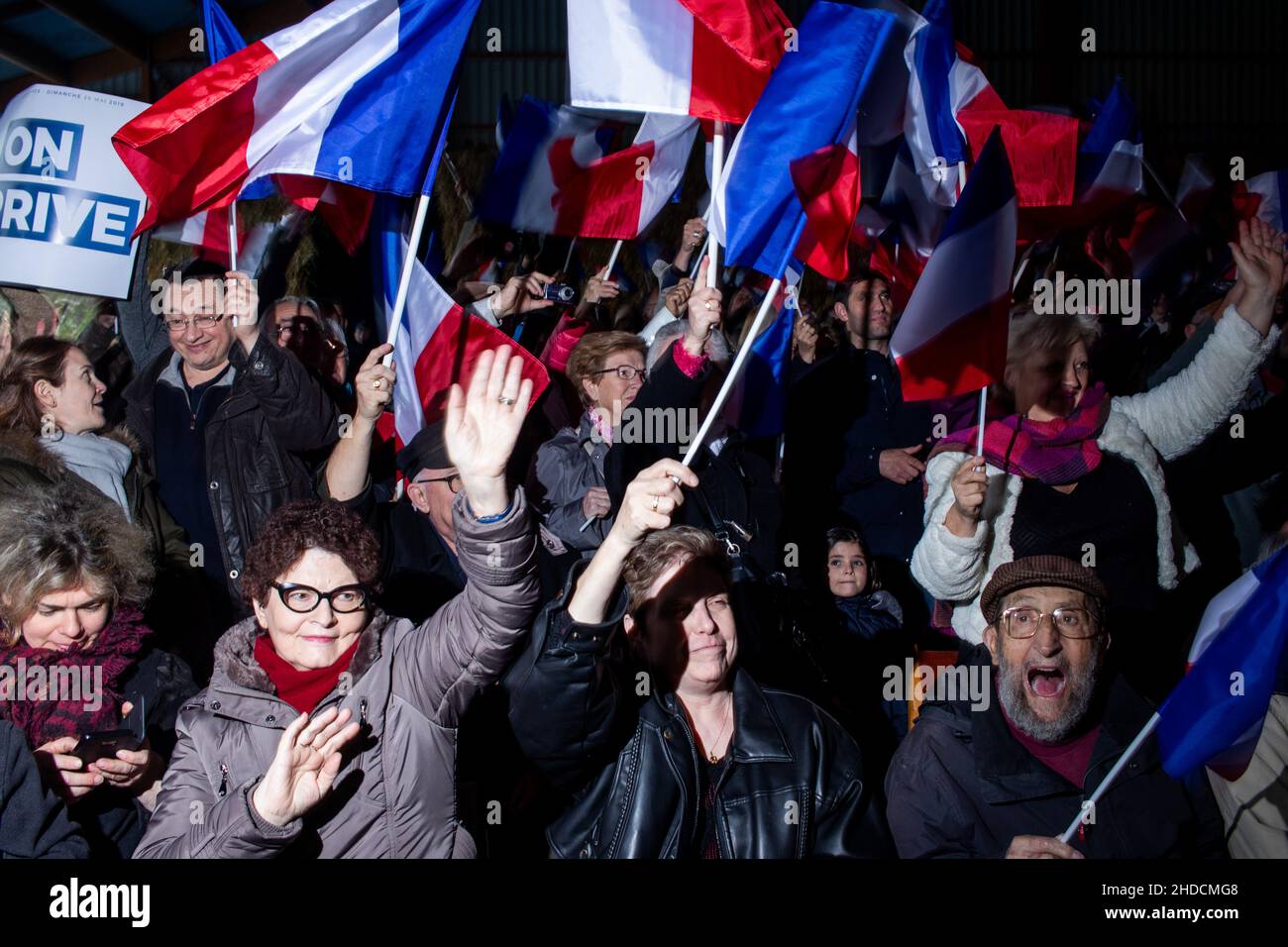 Public meeting by Marion Anne Perrine. "Marine" Le Pen is a French ...