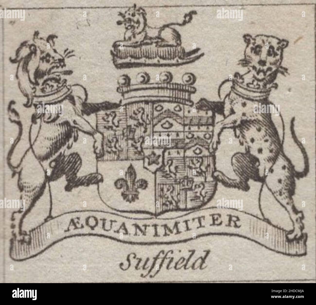 antique 18th century engraving heraldy coat of arms, crest, English ...