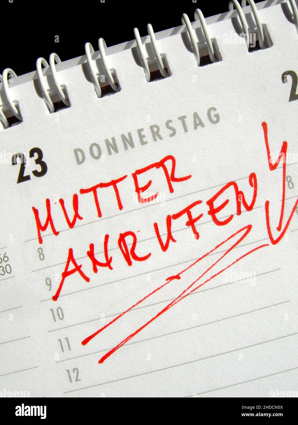 Eintrag im Kalender, Mutter anrufen Stock Photo - Alamy