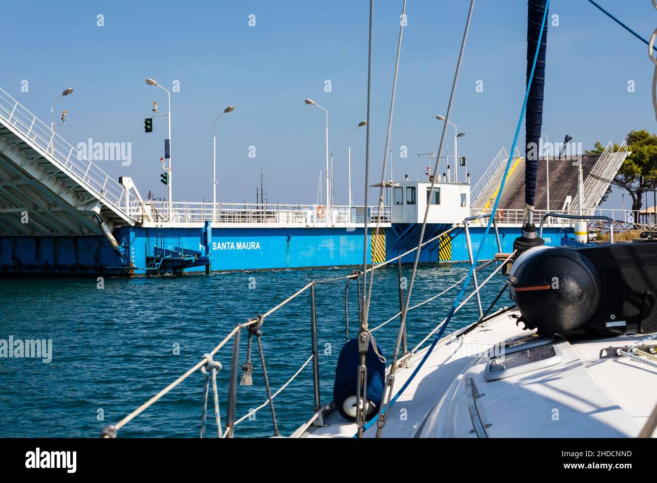 Greece, Lefkas, canal, Floating, bridge, Santa Maura,, Griechenland ...