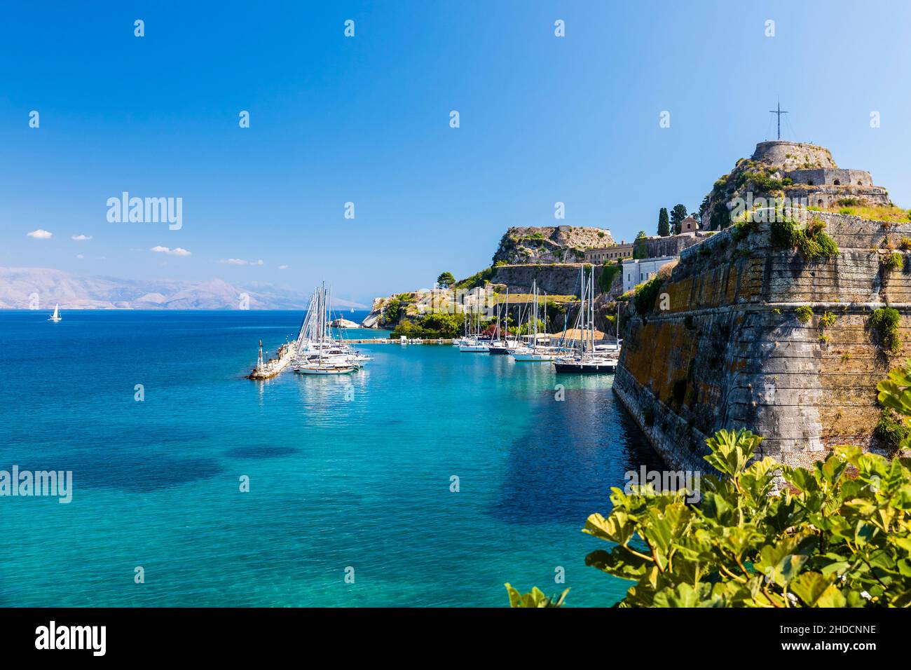 Greece, island Corfu, town harbour with old fortress,, Griechenland ...