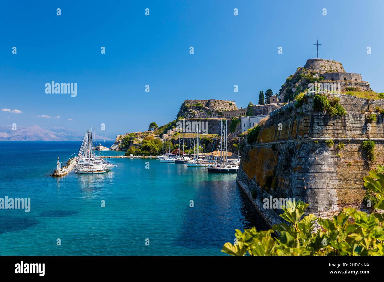 Greece, island Corfu, town harbour with old fortress,, Griechenland ...