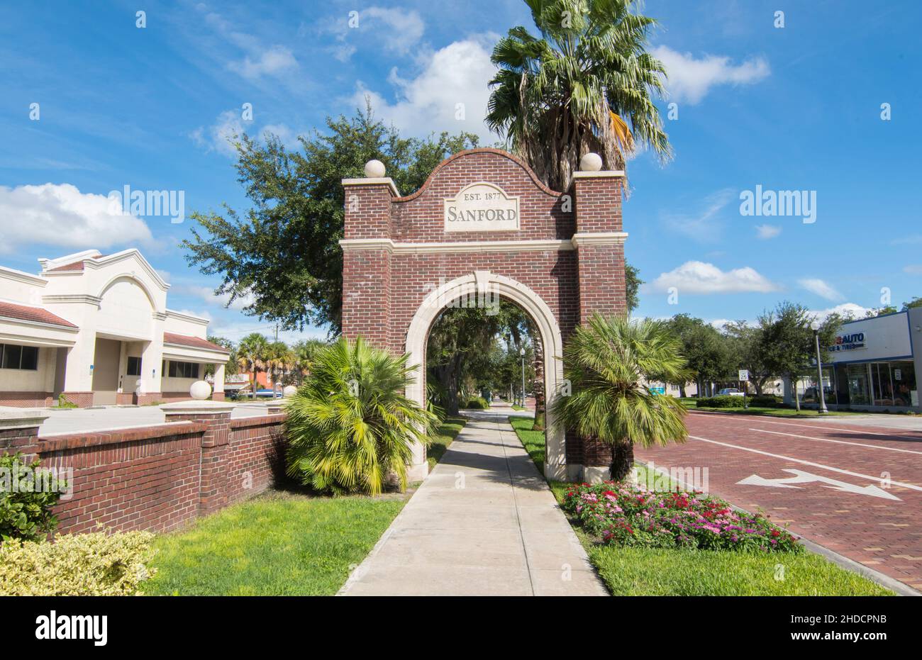 Sanford Florida signage 1877 brick arch on 1st Street downtown Stock ...