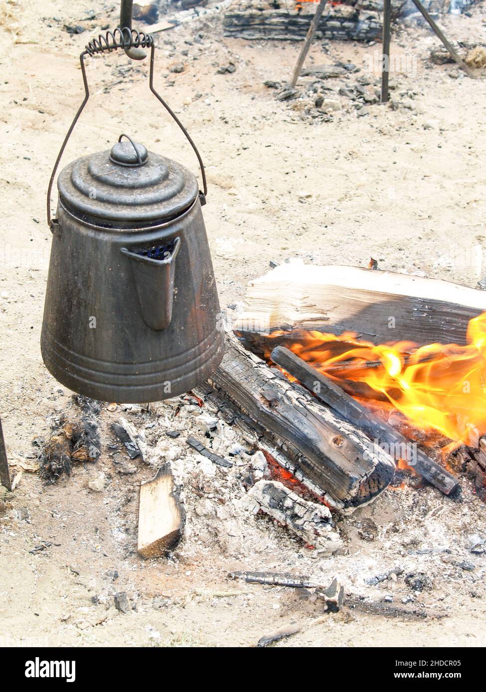 Coffee pot over fire American Civil War reenactment is an effort to ...
