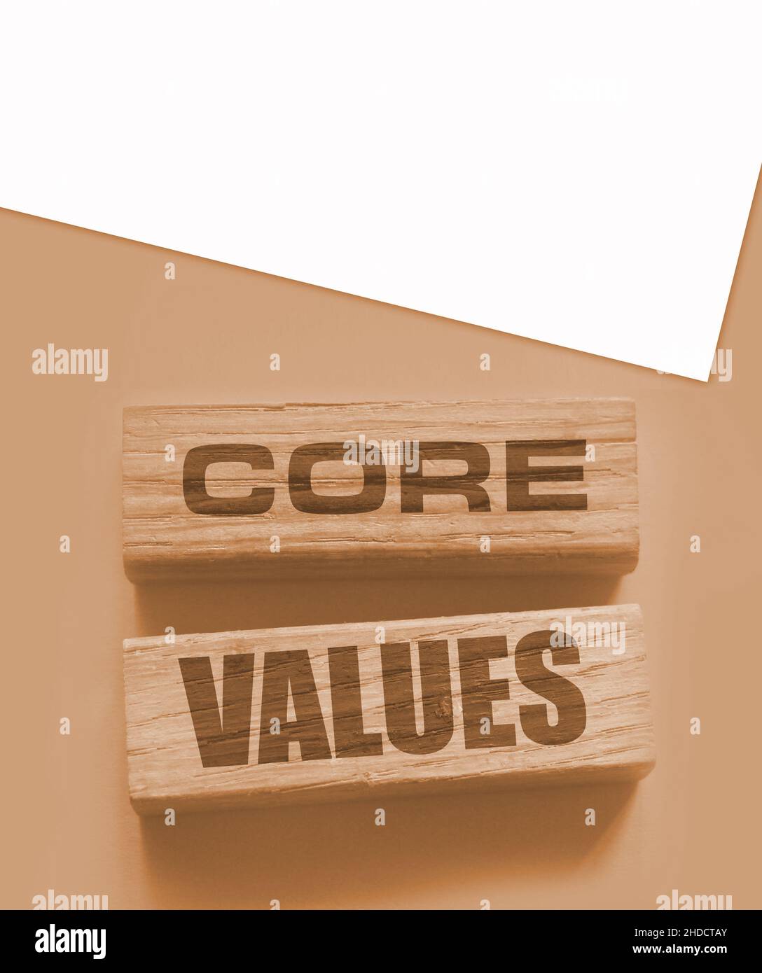 core values words on wooden blocks on yellow background. Business ...