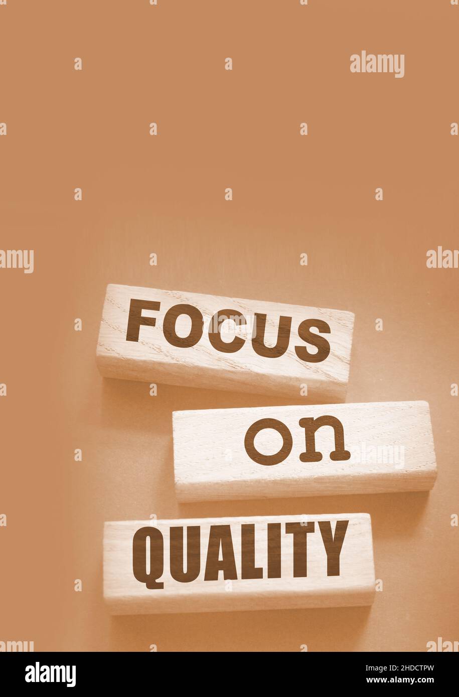 Focus on Quality words of on wooden blocks. Honesty in business concept ...