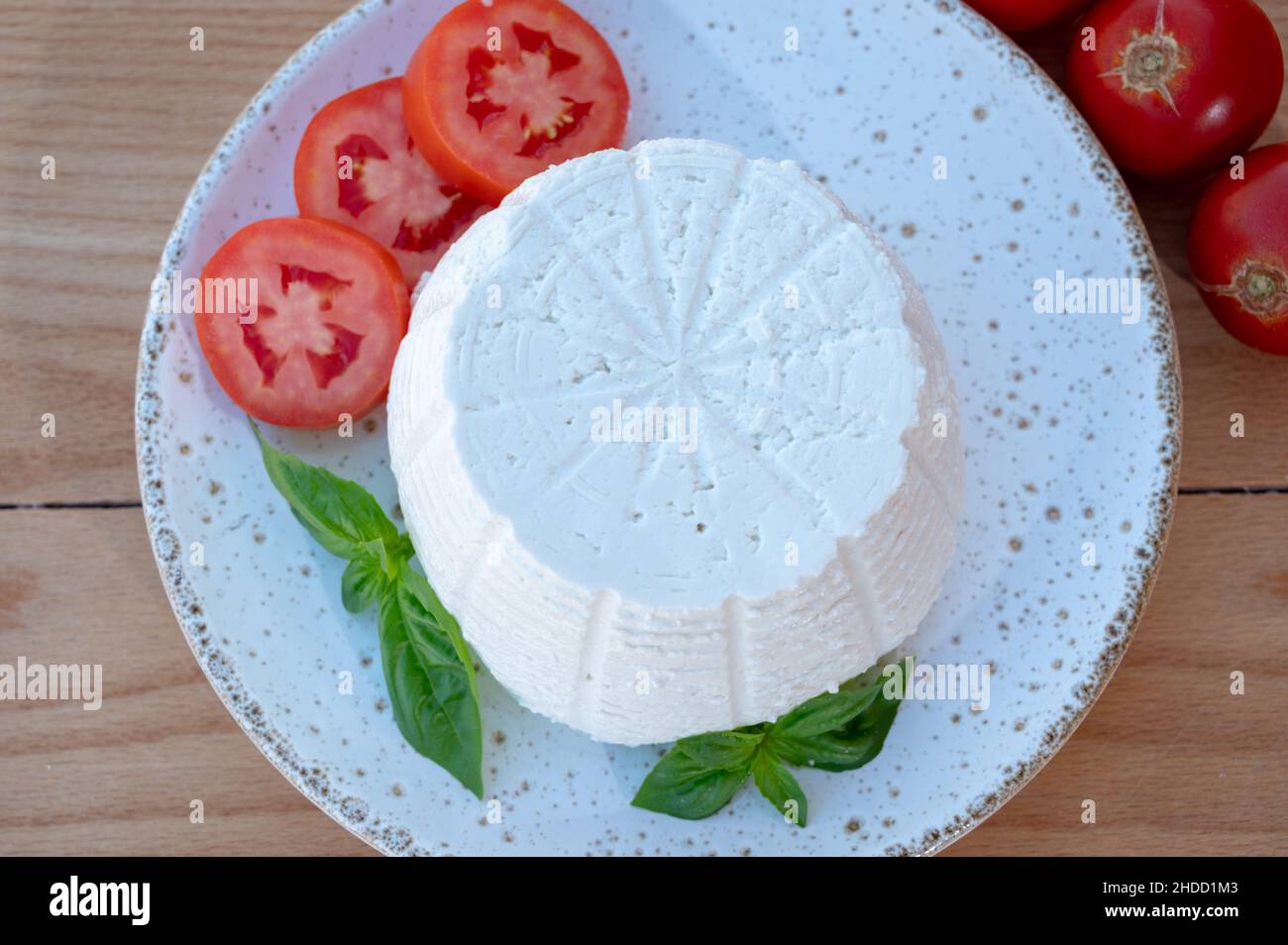 Cheese collection, white Italian soft organic cheese ricotta served ...