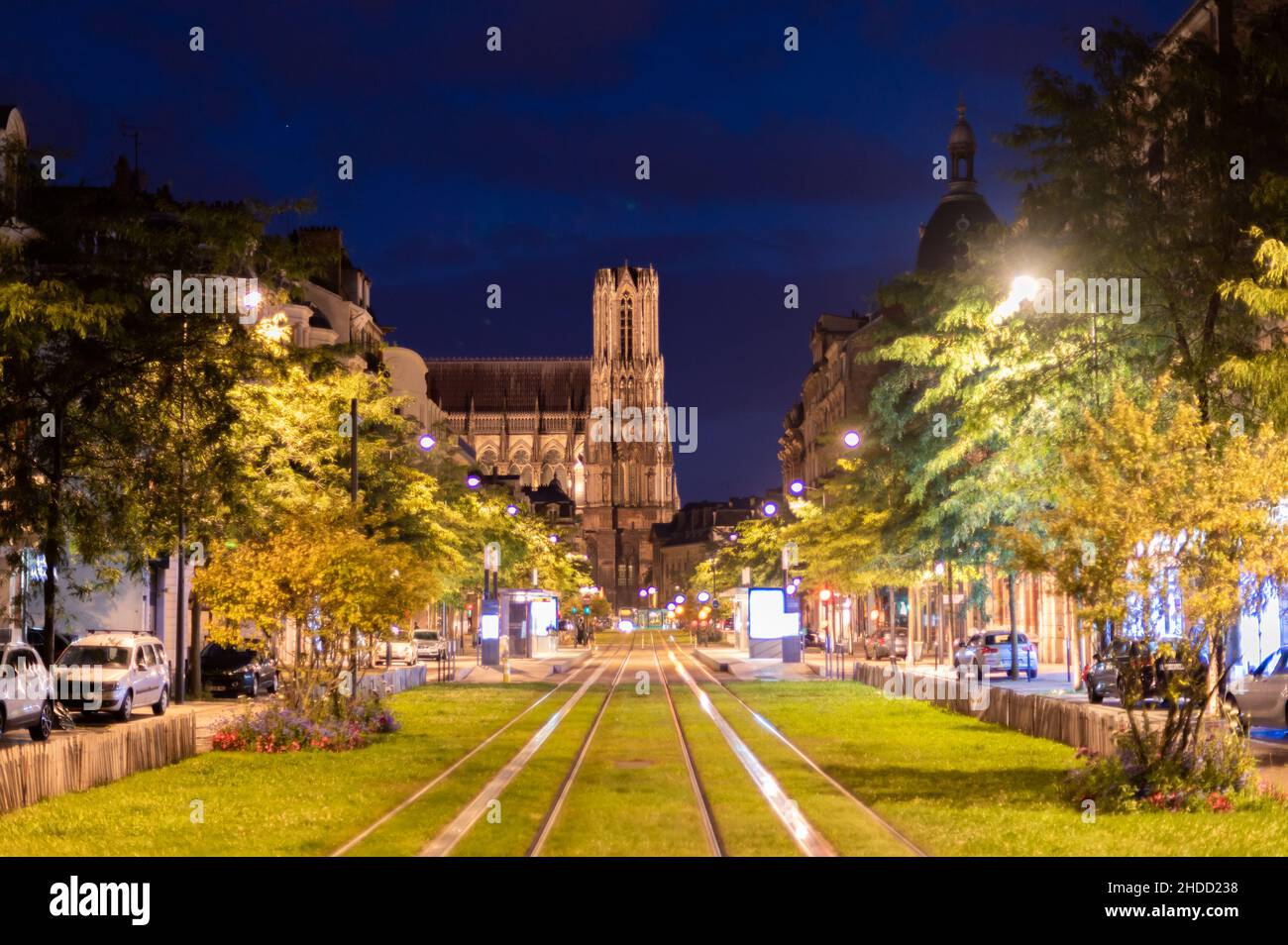 Old central streets of Reims at night, Champagne, France Stock Photo ...