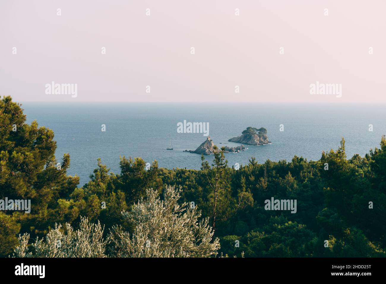 Church of Holy Sunday on an island in the sea. Montenegro Stock Photo ...