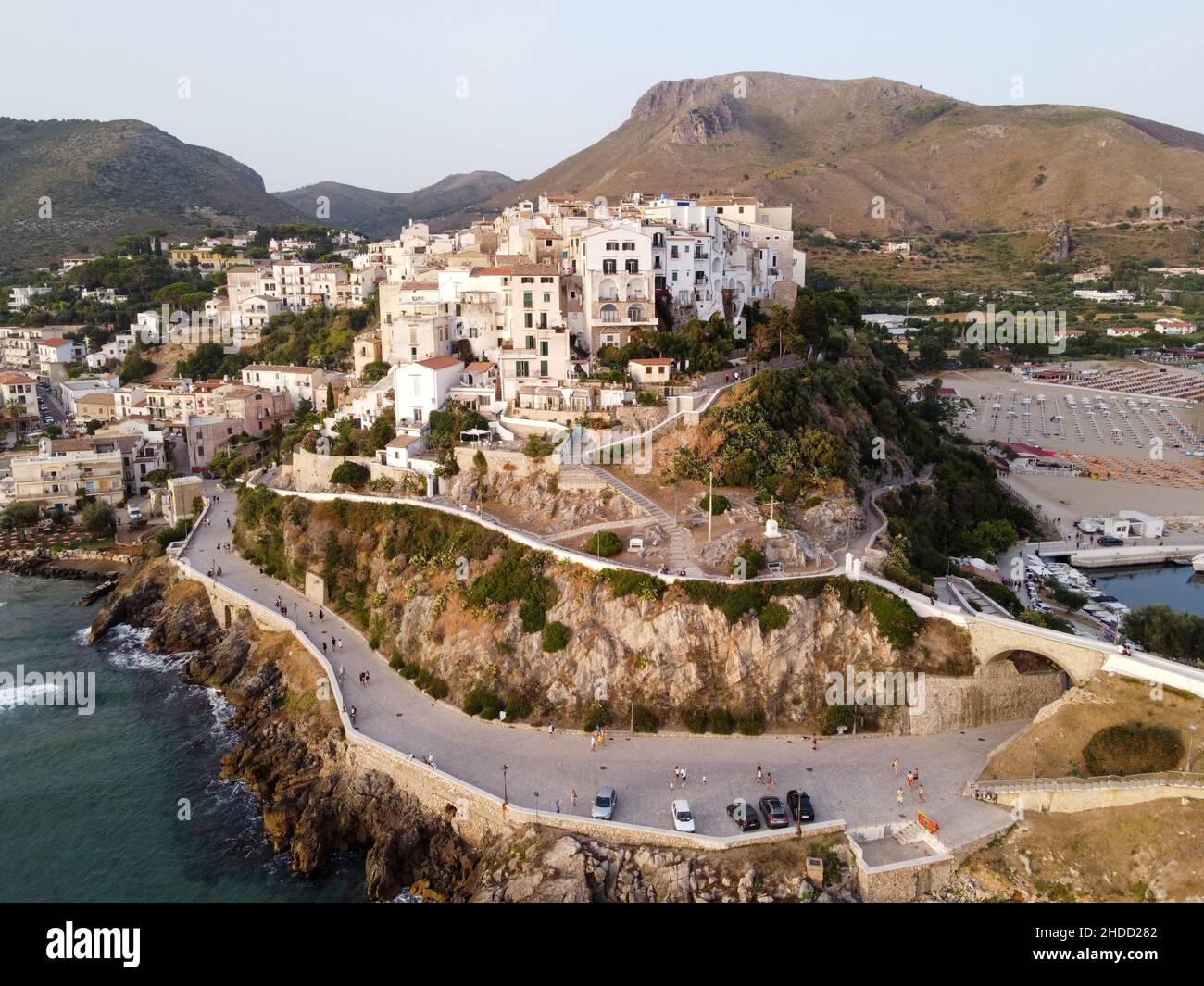 Aerial view on old and new parts of Sperlonga, ancient Italian city in ...