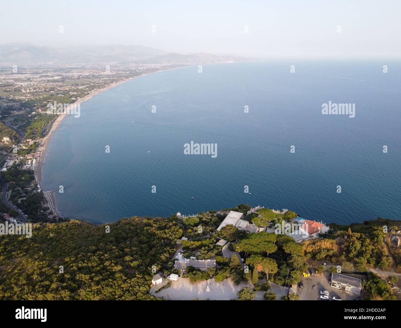 Aerial view on Terracina, mountains and Tyrrhenian Sea bay, ancient ...