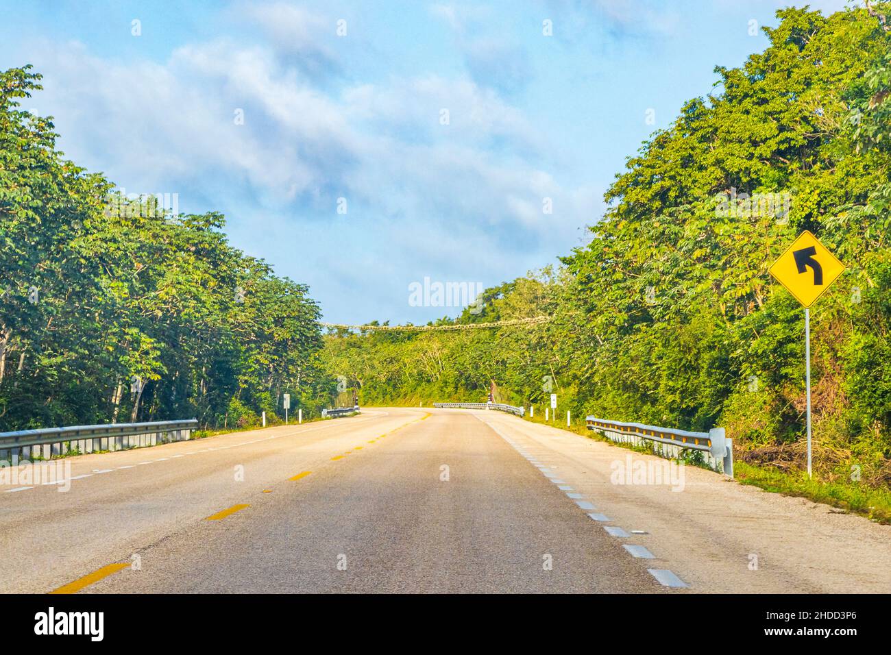 Driving on the highway in the jungle and tropical nature of Playa del ...