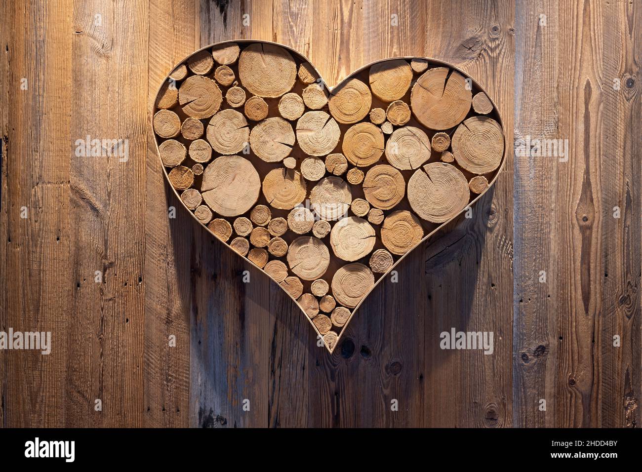 heart shape on old wood filled with end grain pieces for backgrounds ...