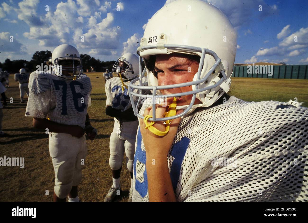Austin Texas USA, 1993: Girl who plays tackle football at Webb Middle ...