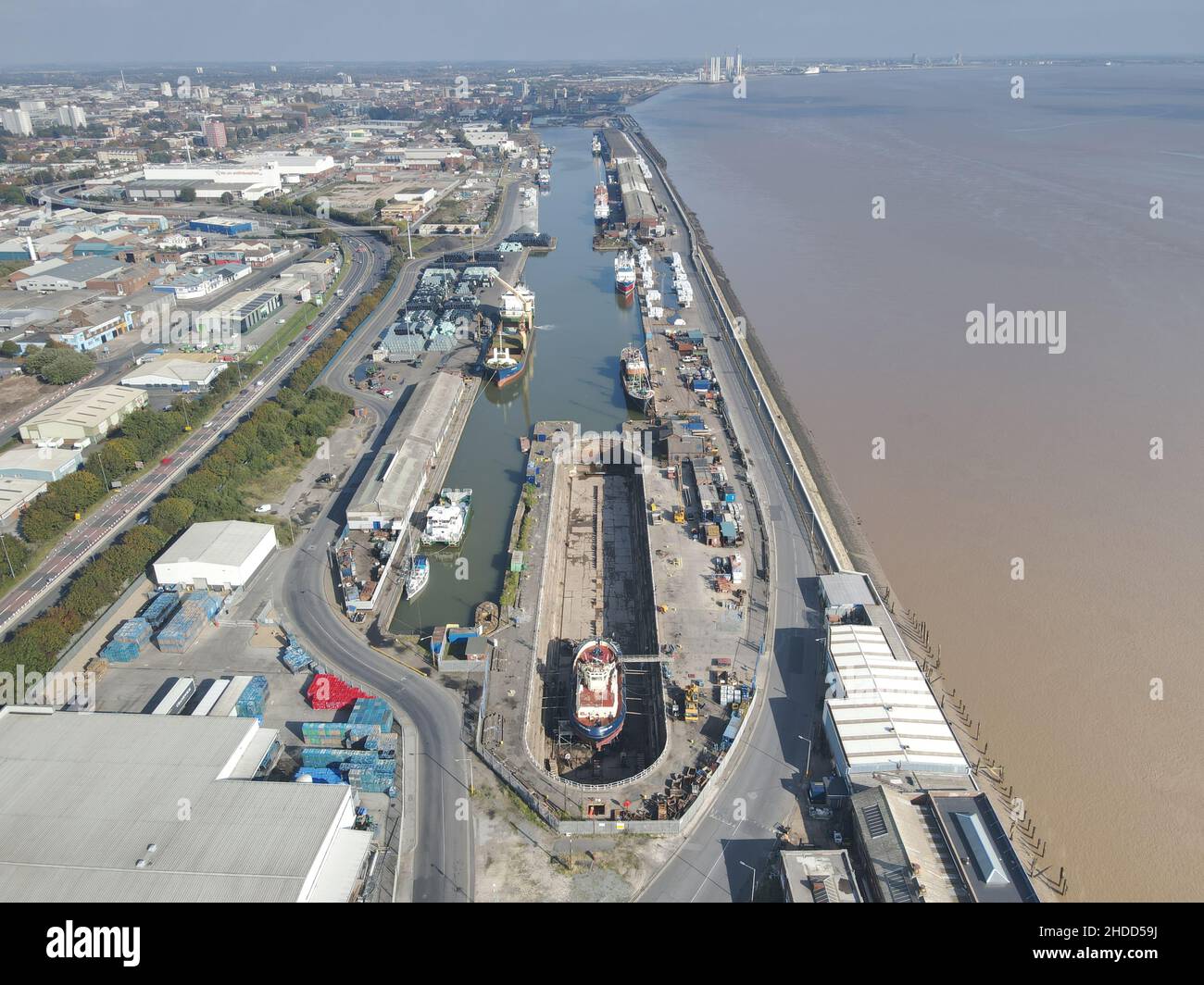 Overhead view of the Dry Dock at William Wright Dock, Hull Stock Photo ...