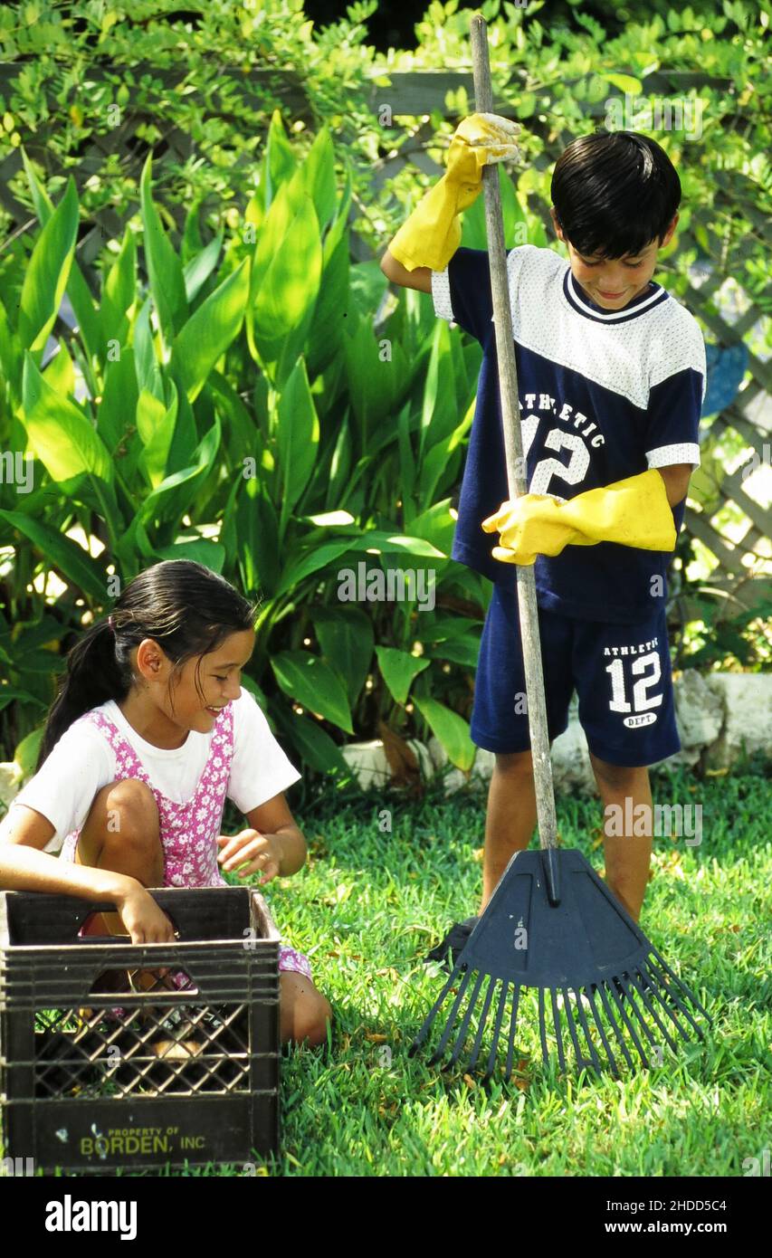 Child raking leaves hispanic hi-res stock photography and images - Alamy