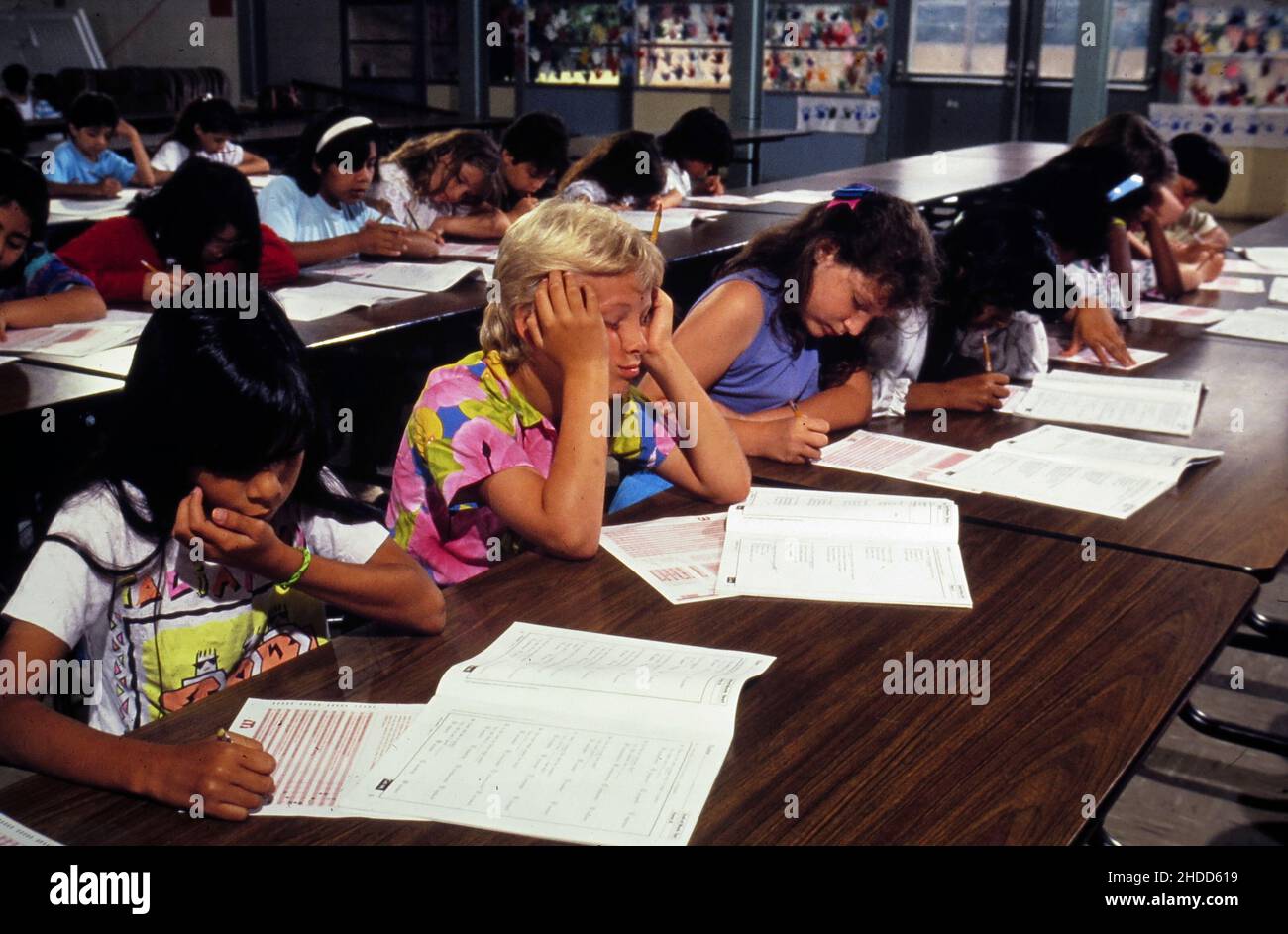 Austin Texas USA, 1992: Fourth grade students taking standardized test ...