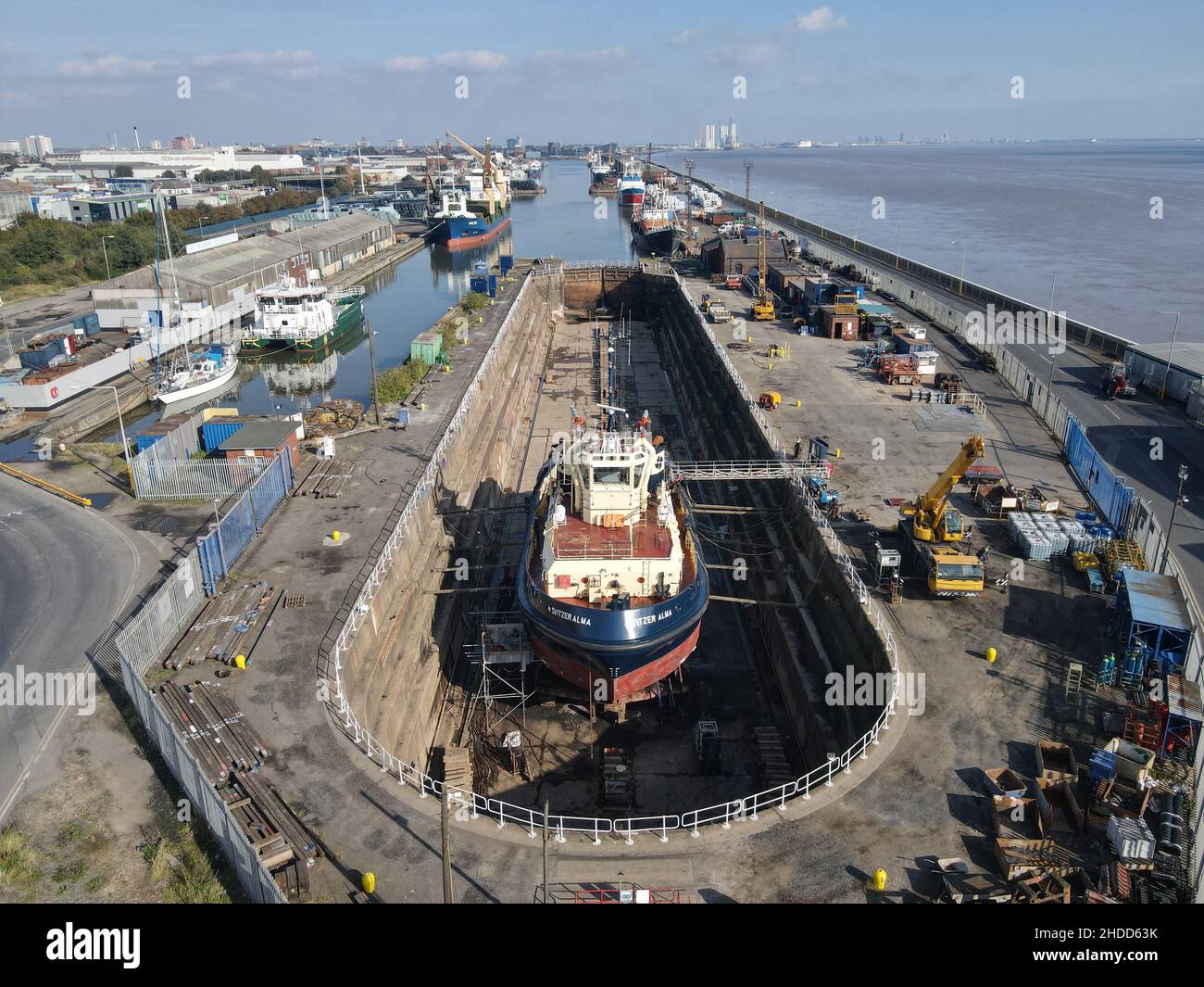Overhead view of the Dry Dock at William Wright Dock, Hull Stock Photo ...