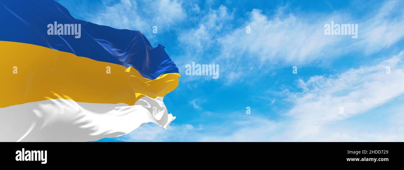 flag of Jena at cloudy sky background on sunset, panoramic view ...