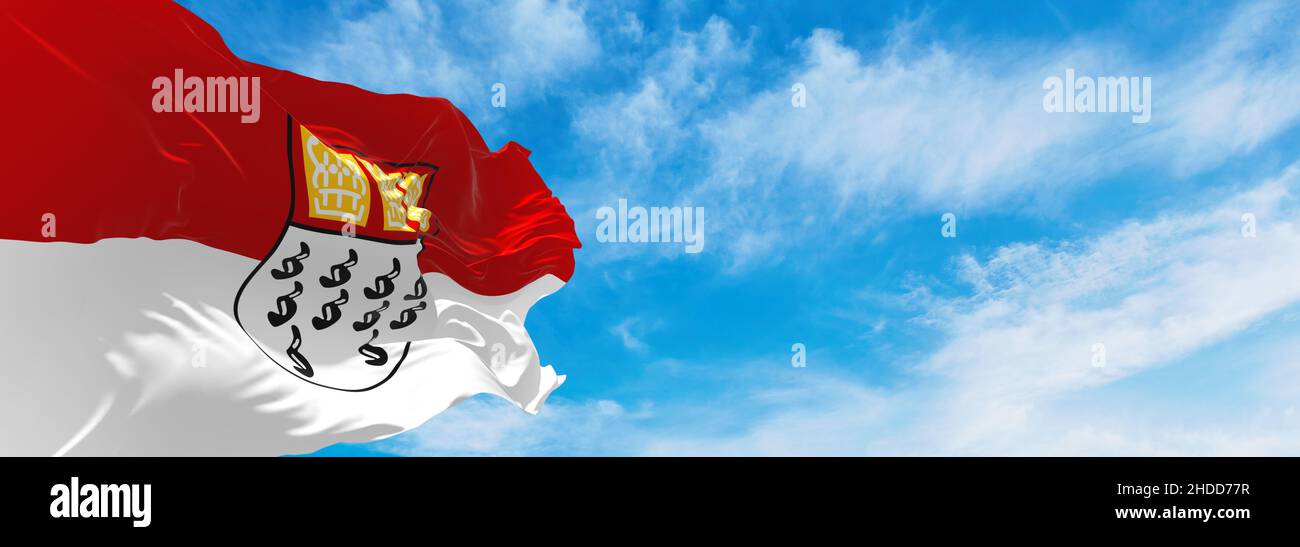 flag of Koln at cloudy sky background on sunset, panoramic view ...