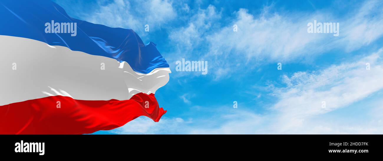 flag of Mannheim at cloudy sky background on sunset, panoramic view ...