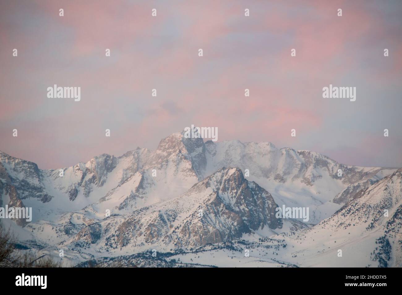 The Eastern Sierra peaks above Bishop, Inyo County, CA, USA light up ...