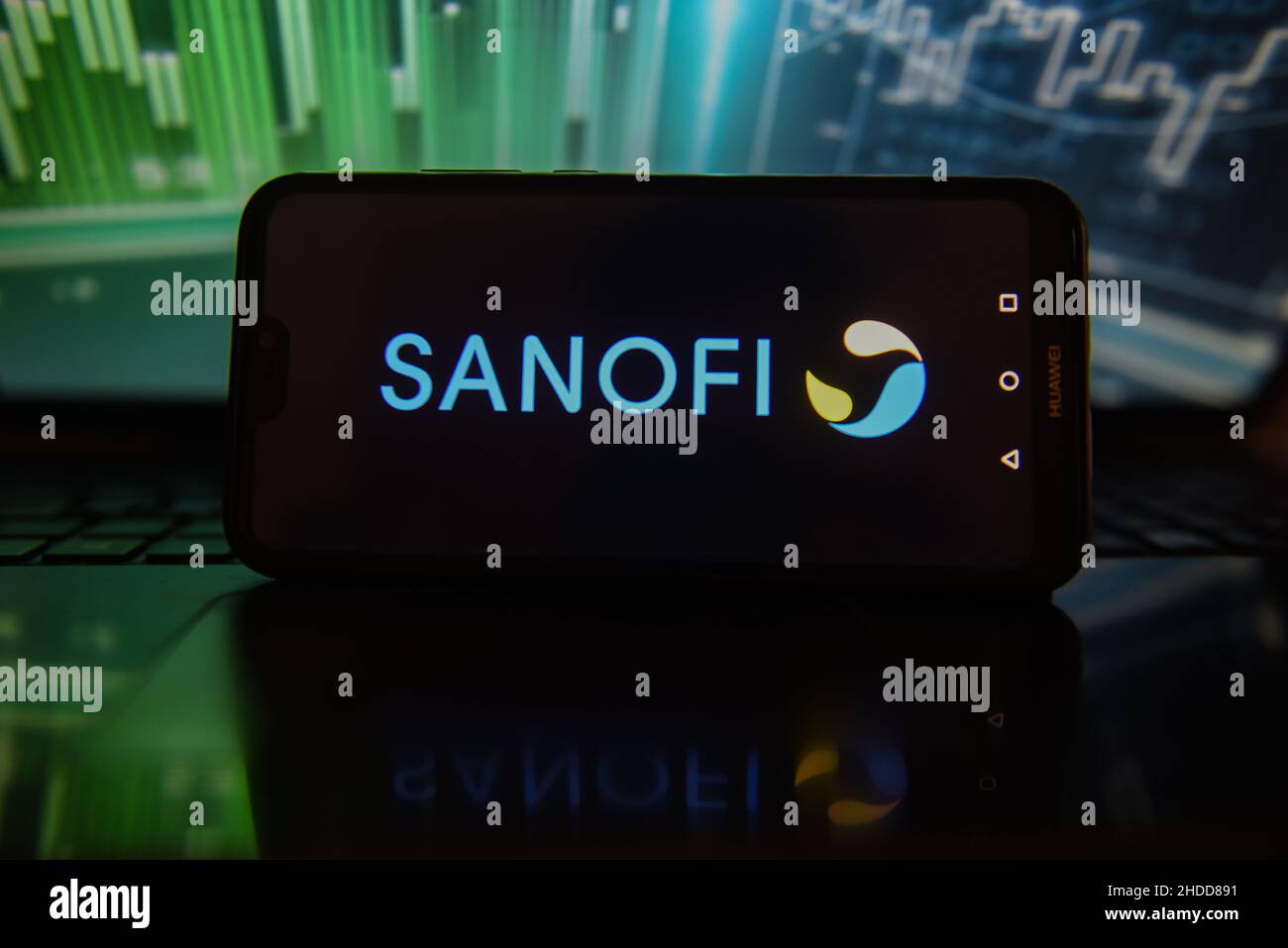 In this photo illustration a Sanofi logo is displayed on a smartphone ...