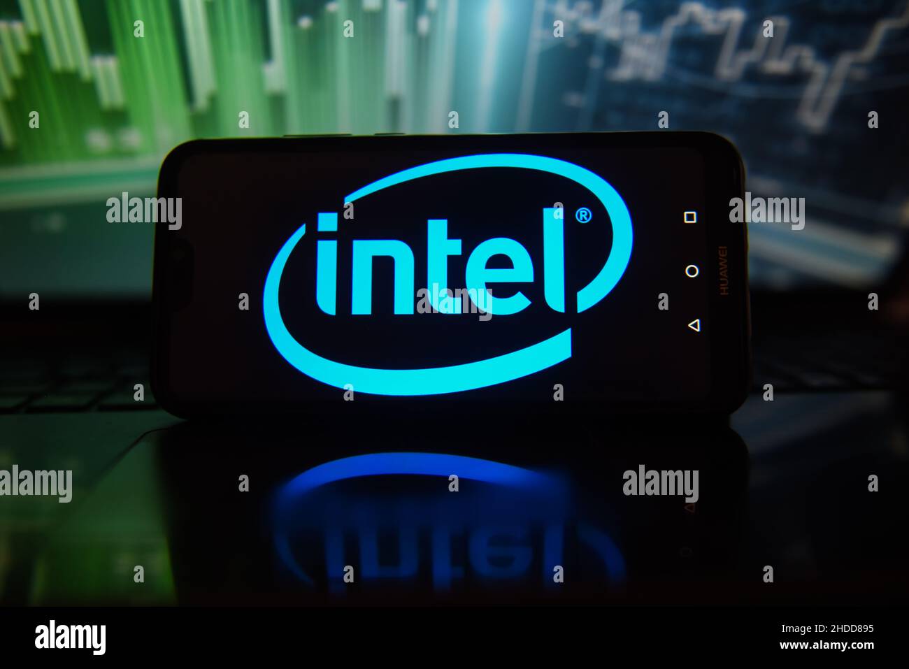 In this photo illustration an Intel logo is displayed on a smartphone ...