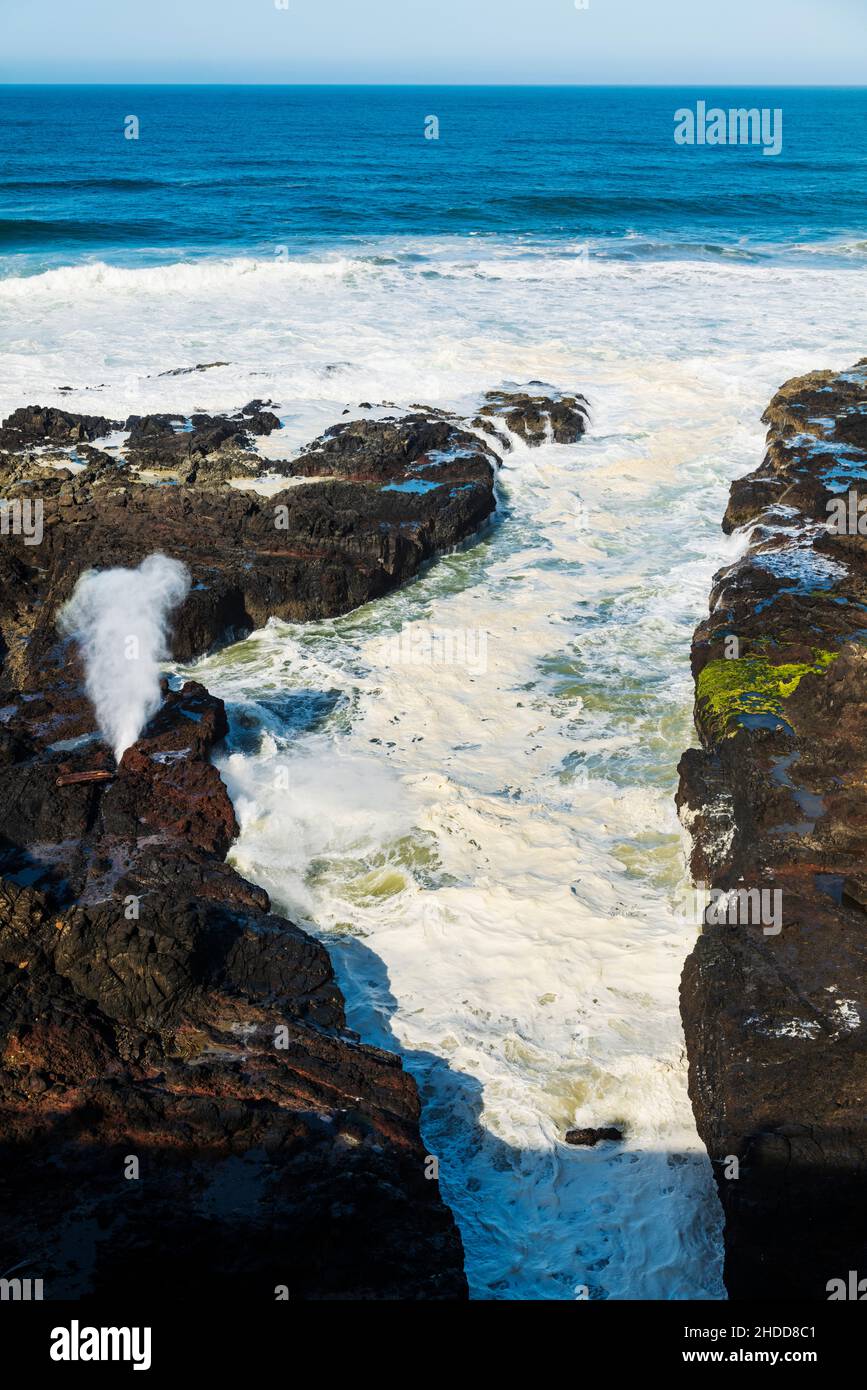 Devils Churn & Spouting Horn; Pacific Ocean; south of Yachats; Oregon ...