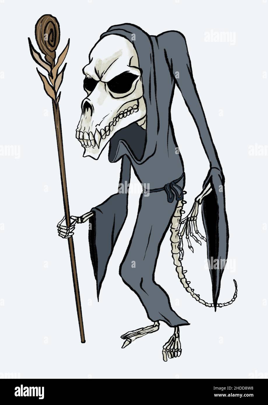 creepy anthropomorphic undead necromancer magical hand drawn cartoon ...
