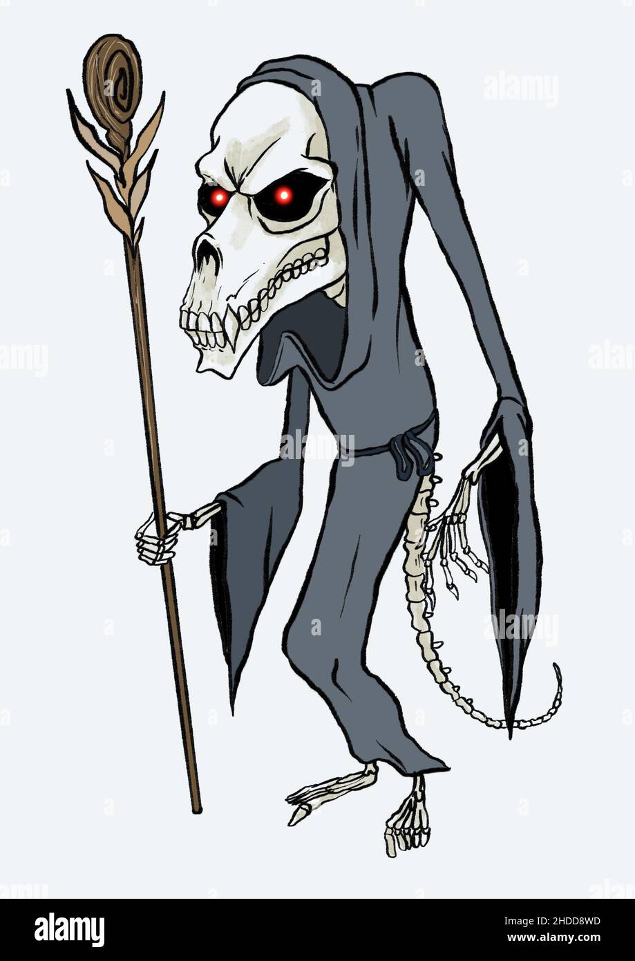 creepy anthropomorphic undead necromancer magical hand drawn cartoon ...