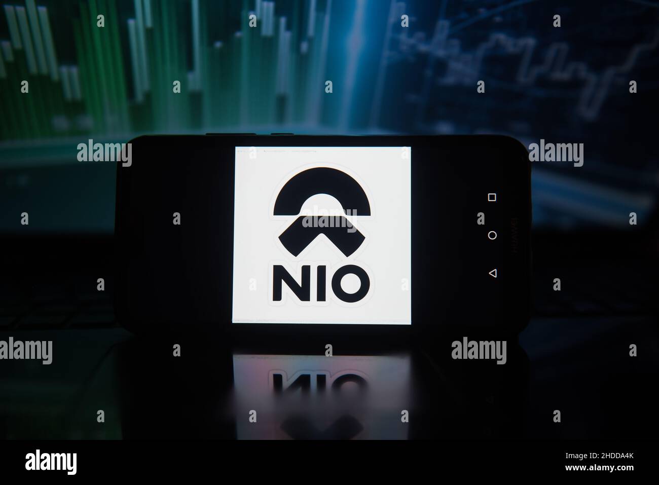 Poland. 05th Jan, 2022. In this photo illustration a Nio logo is ...