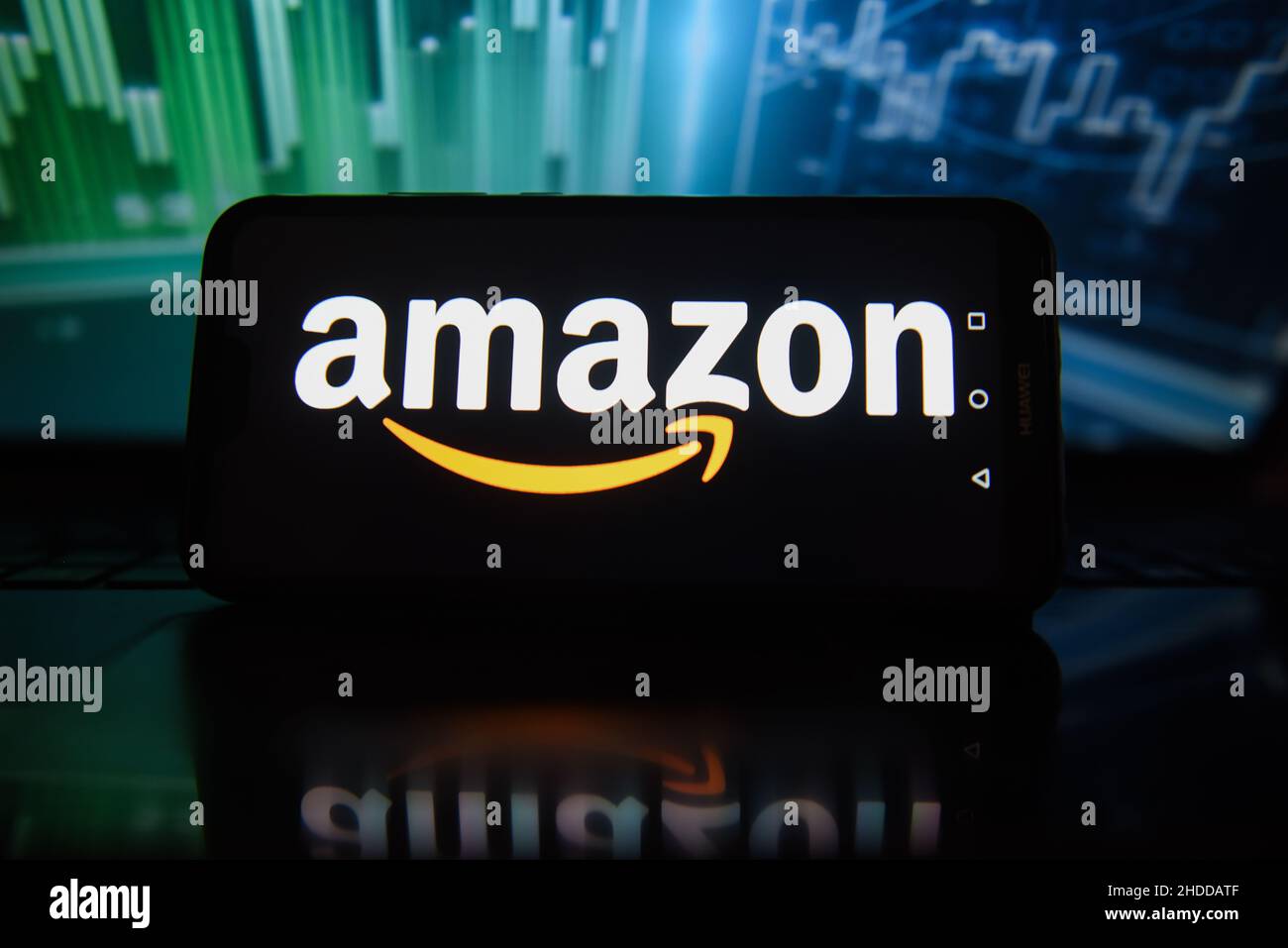 Poland. 5th Jan, 2022. In this photo illustration an Amazon logo is ...