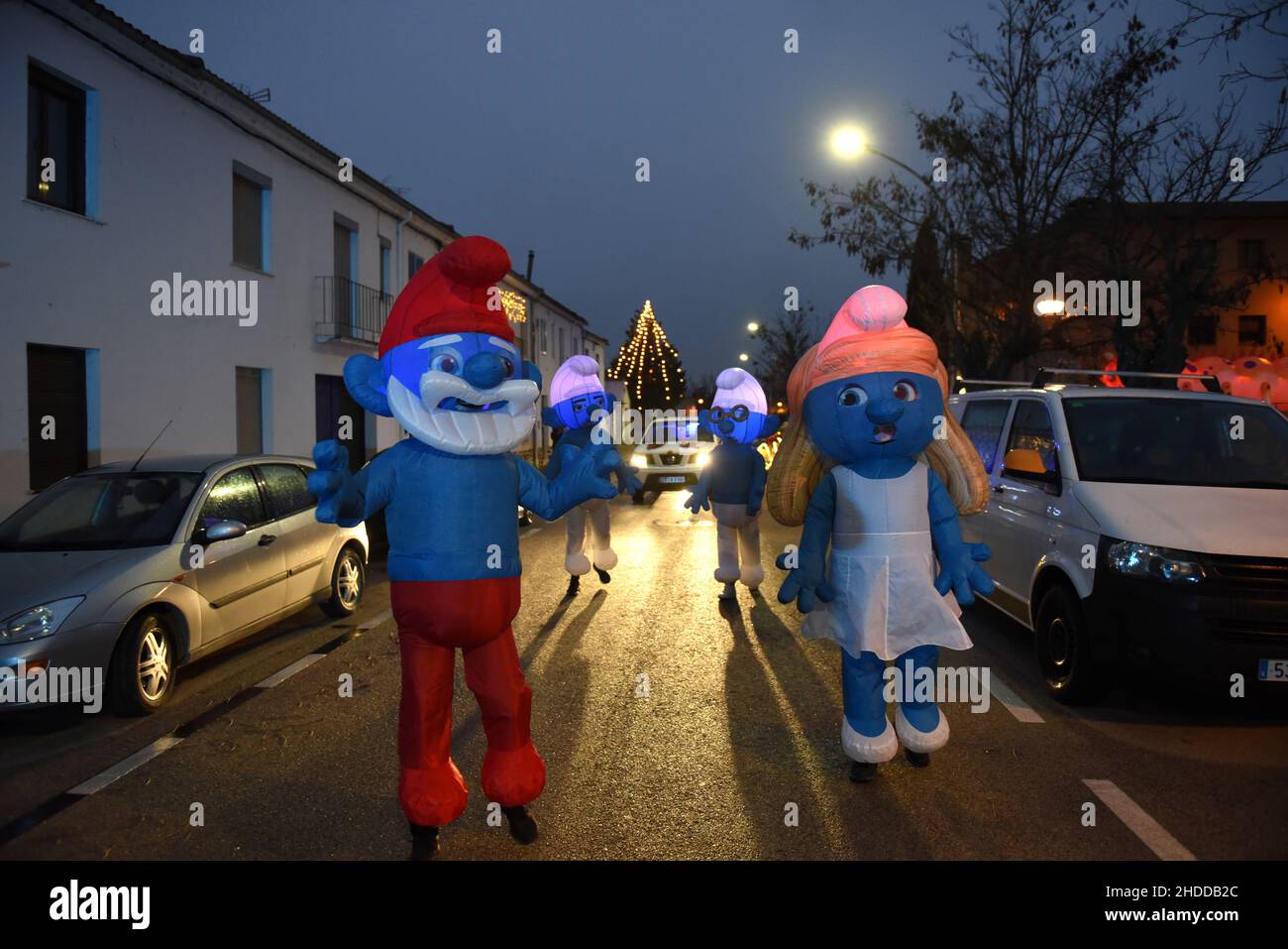 Villagers dressed as Smurfs seen during the Three Kings parade ...