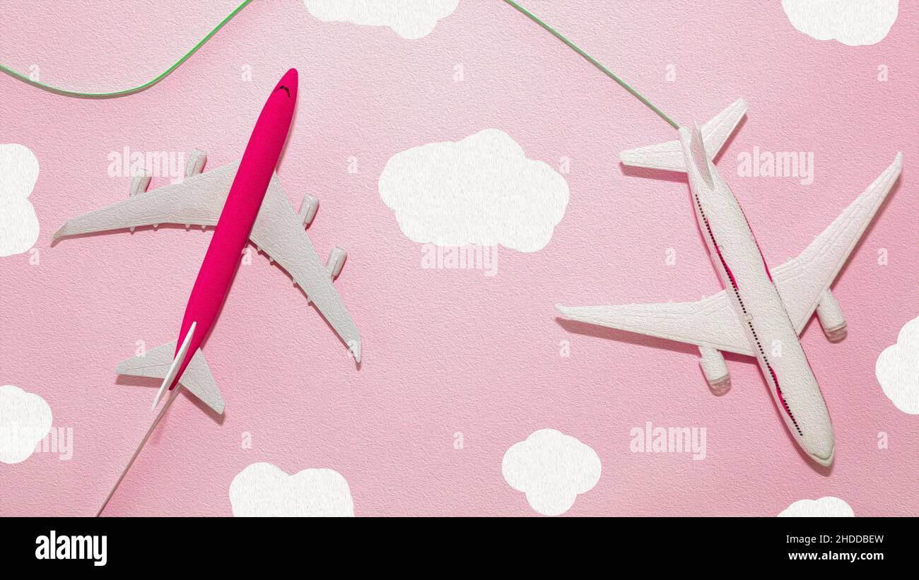 Airplane model, airplane in flight, travel concept. Passenger plane ...