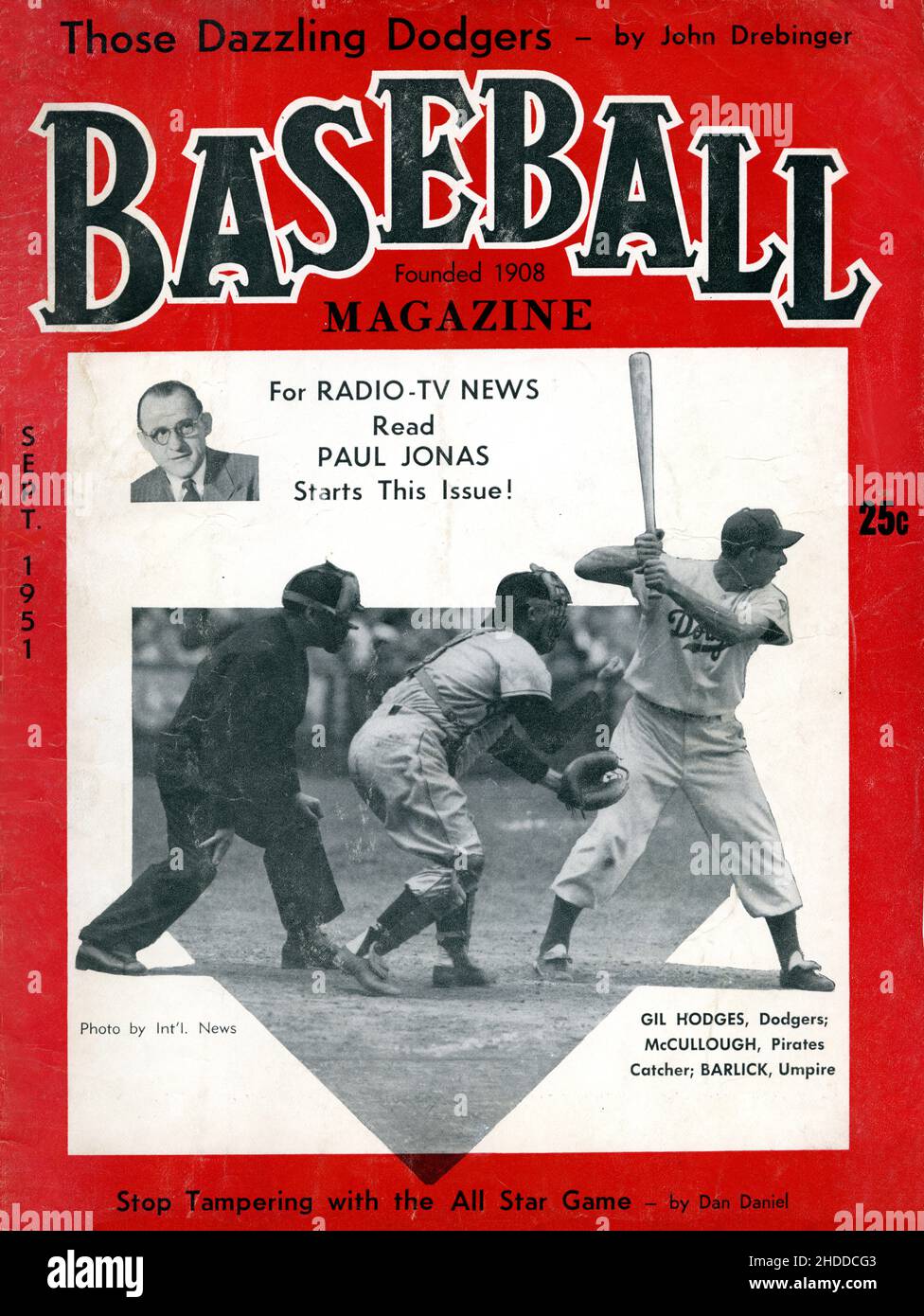 Sept. 1951 cover of Baseball Magazine featuring Gil Hodges of the ...