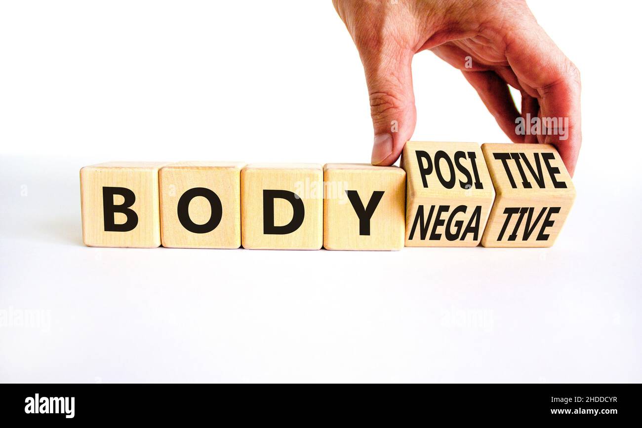 Body positive or negative symbol. Psychologist turns cubes, changes ...