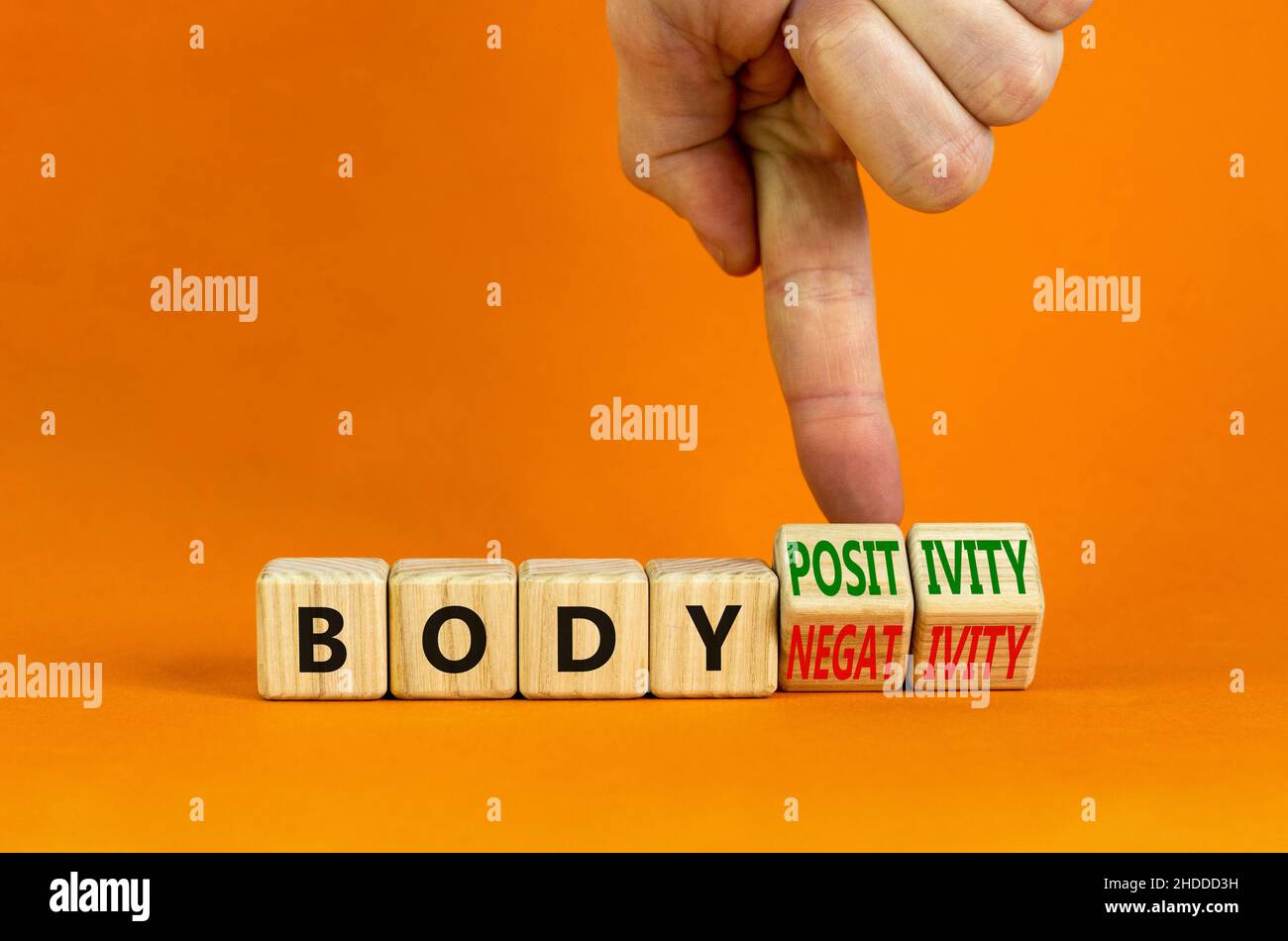 Body positivity or negativity symbol. Psychologist turns cubes, changes ...