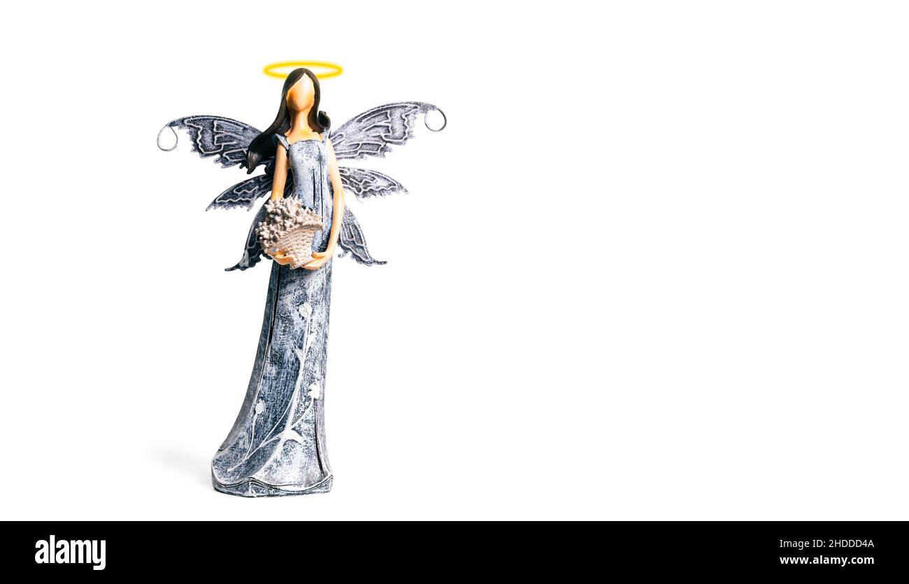 Angel with halo isolated on white background. Statue of angel ...