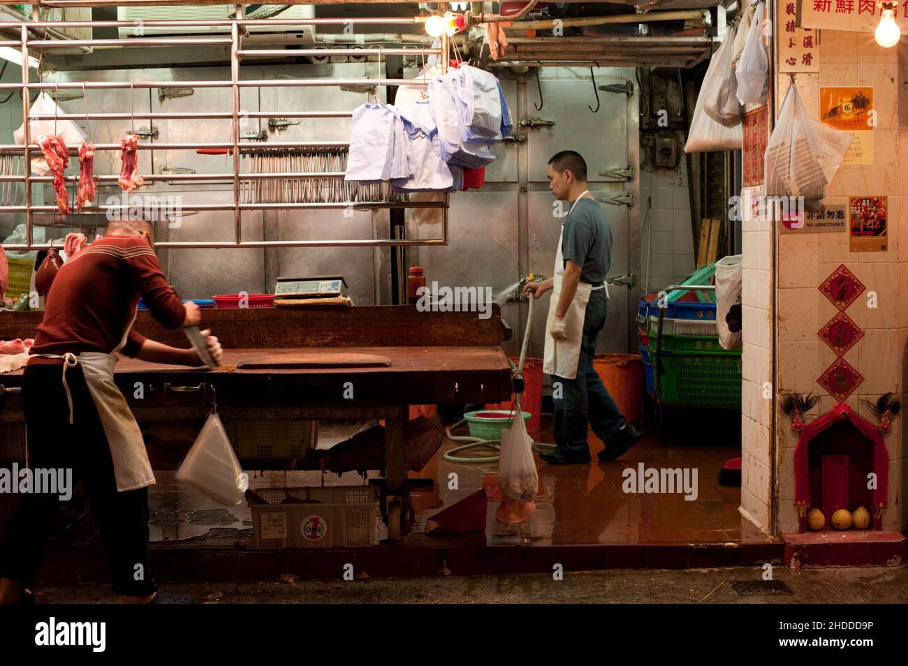 Butcher Shop, Graham Street Market, Hong Kong Stock Photo - Alamy