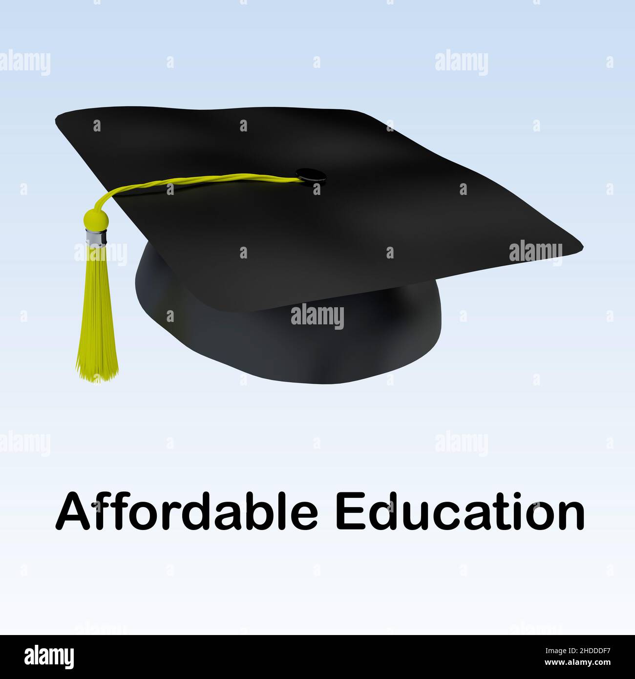 3D illustration of Affordable Education script under a graduation hat ...