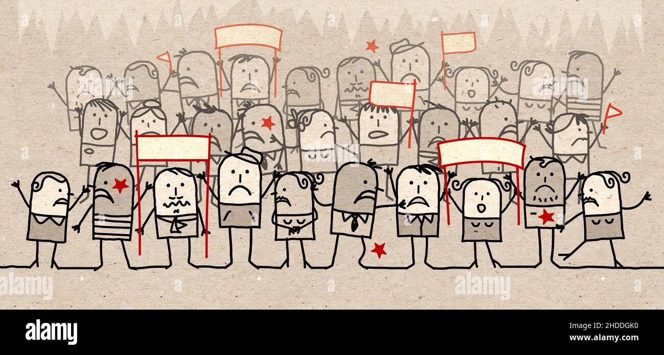 Hand drawn Cartoon Angry Protesting Group of People Stock Photo - Alamy