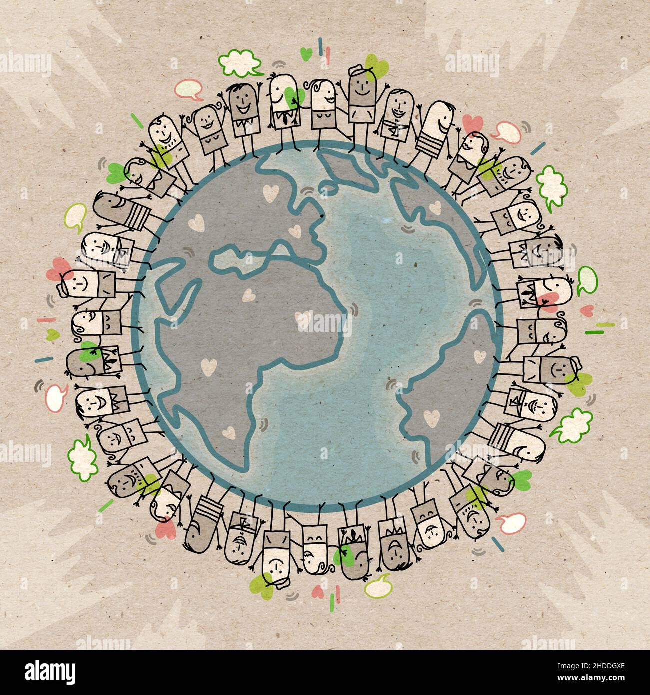 Hand drawn Cartoon Peaceful People all Around the World Stock Photo - Alamy