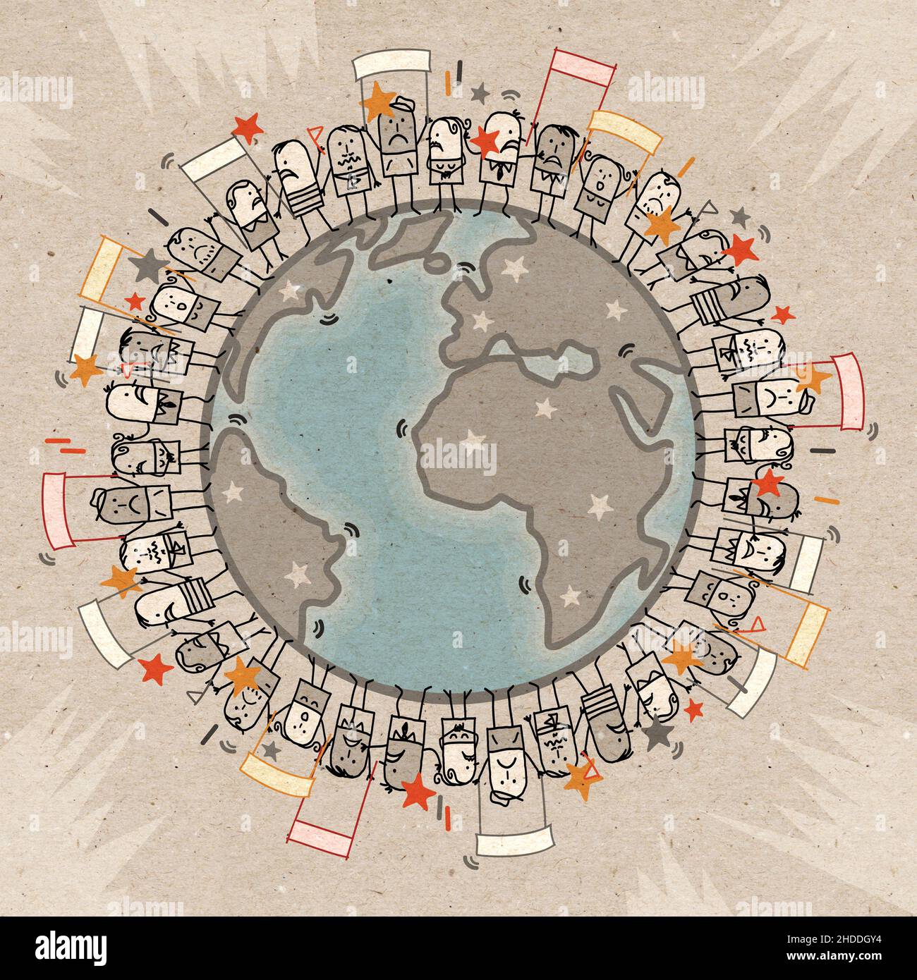 Hand drawn Cartoon Protesting People all Around the World Stock Photo ...