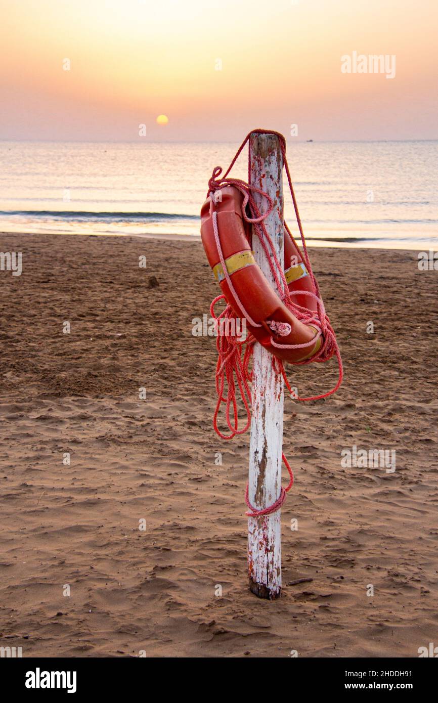 lifebuoy at sandy beach at Vieste, Gargano, Apulia, Italy Stock Photo ...