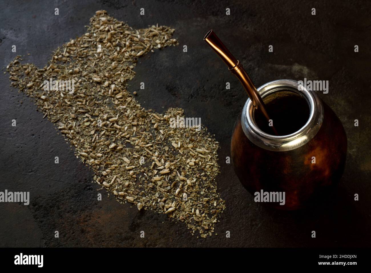 yerba mate in gourd matero with shape of Peru made by yerba mate Stock ...