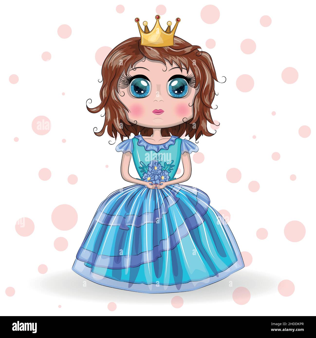 Beautiful princess standing in beautiful long blue dress Stock Vector ...