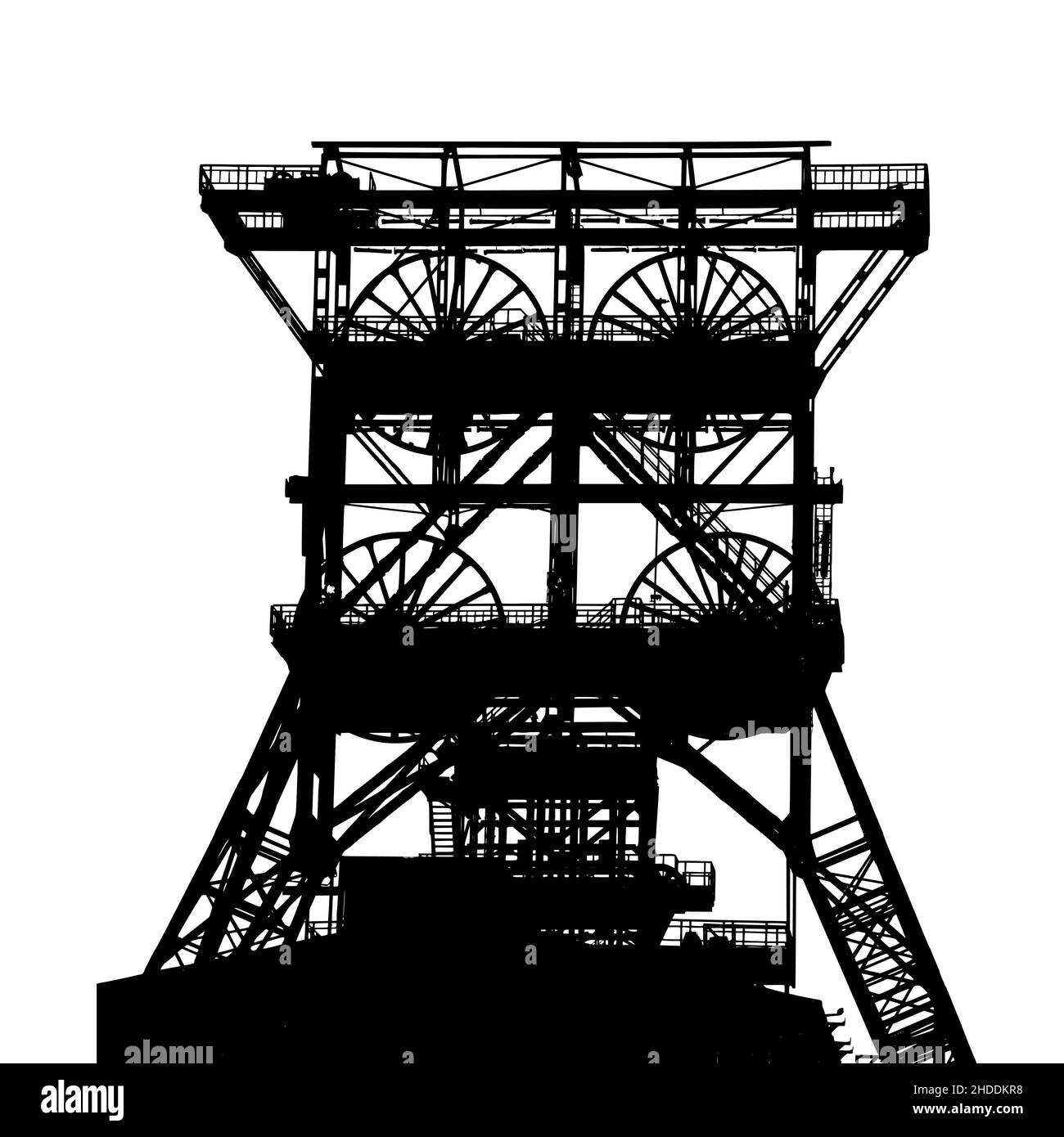 Black and white coal mine silhouette vector. Industrial mining complex ...