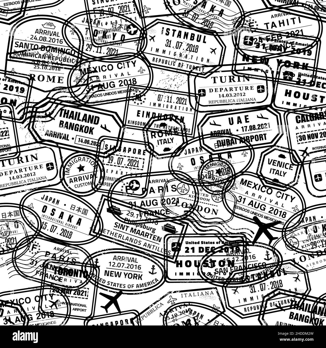 Passport stamps seamless texture. Vector passport stamp vintage style ... Passport stamps seamless texture. Vector passport stamp vintage style ...