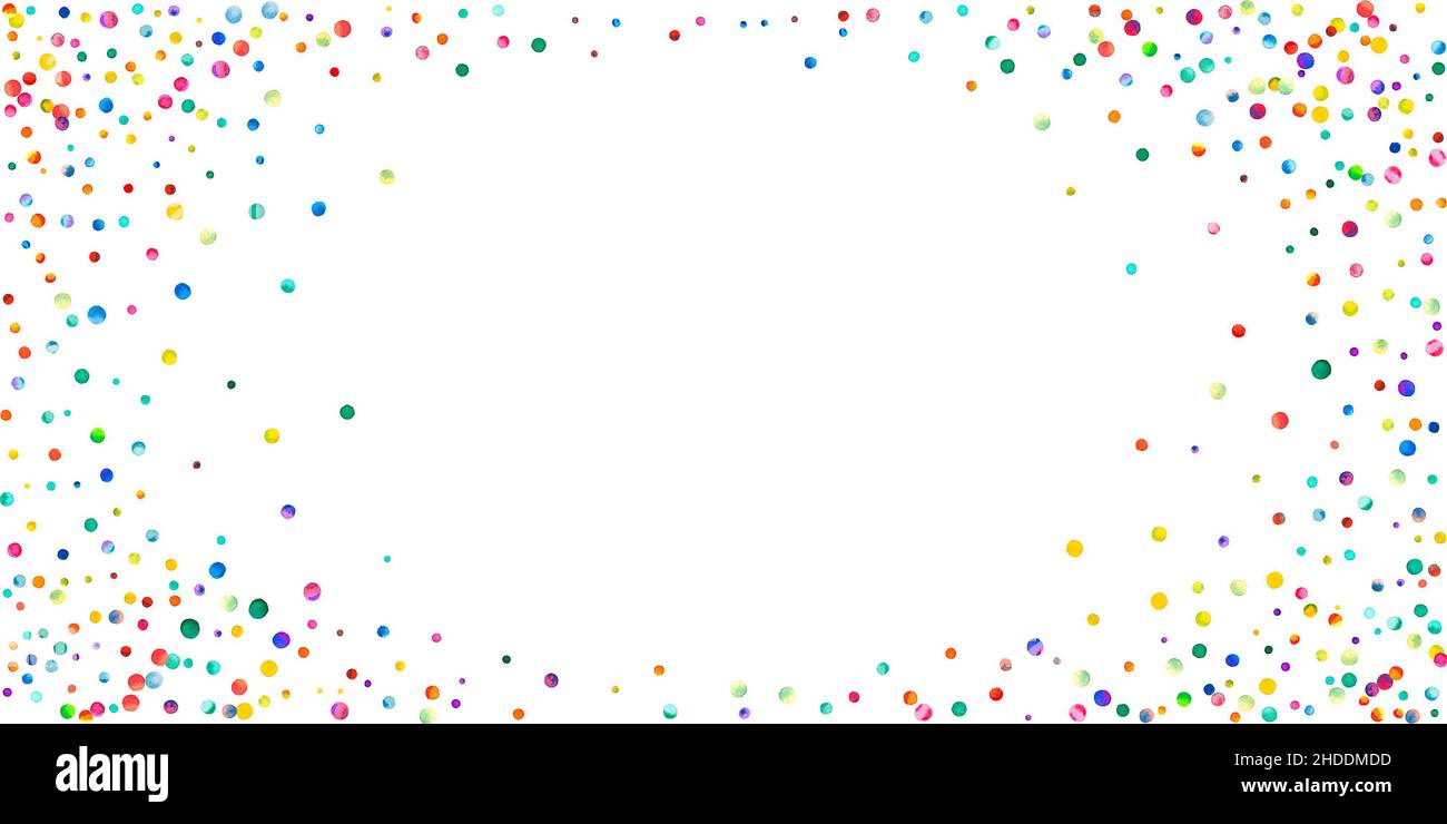 Watercolor confetti on white background. Alluring rainbow colored dots ...
